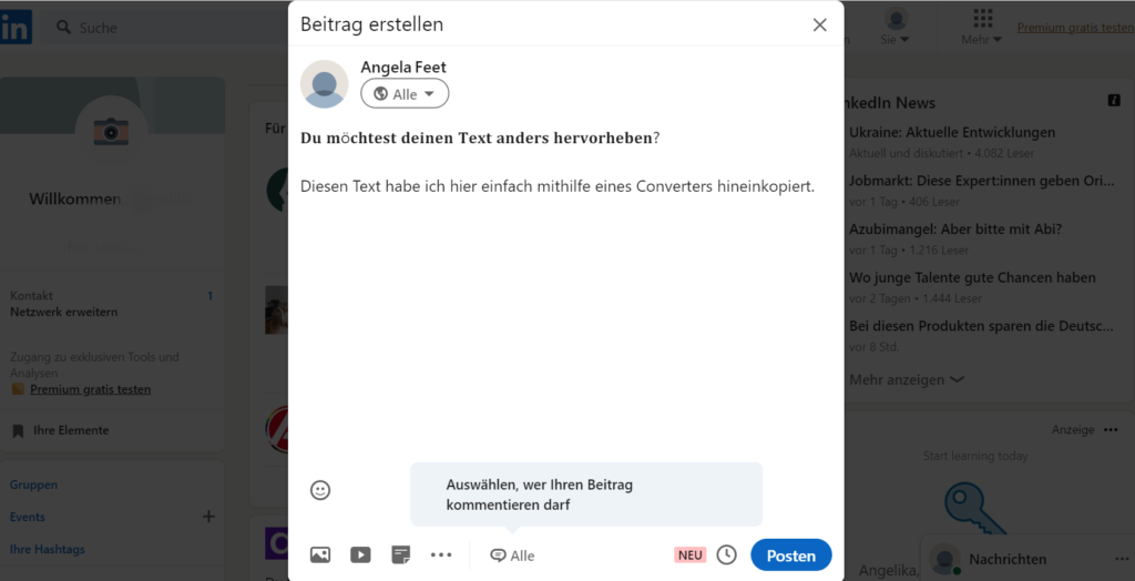 LinkedIn ® Text formatieren